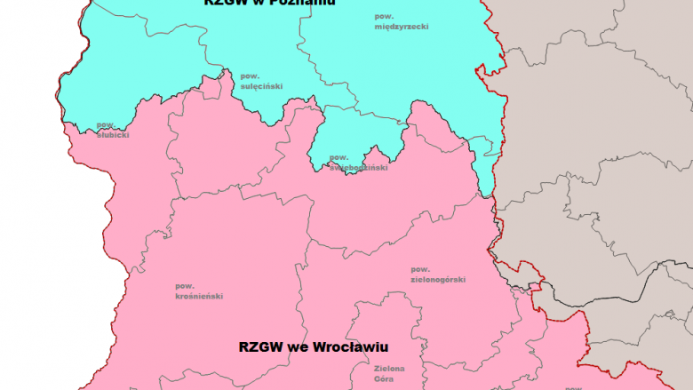 Mapa woj. lubuskiego wg. podziału RZGW – Lubuskie Forum Wodociągowe