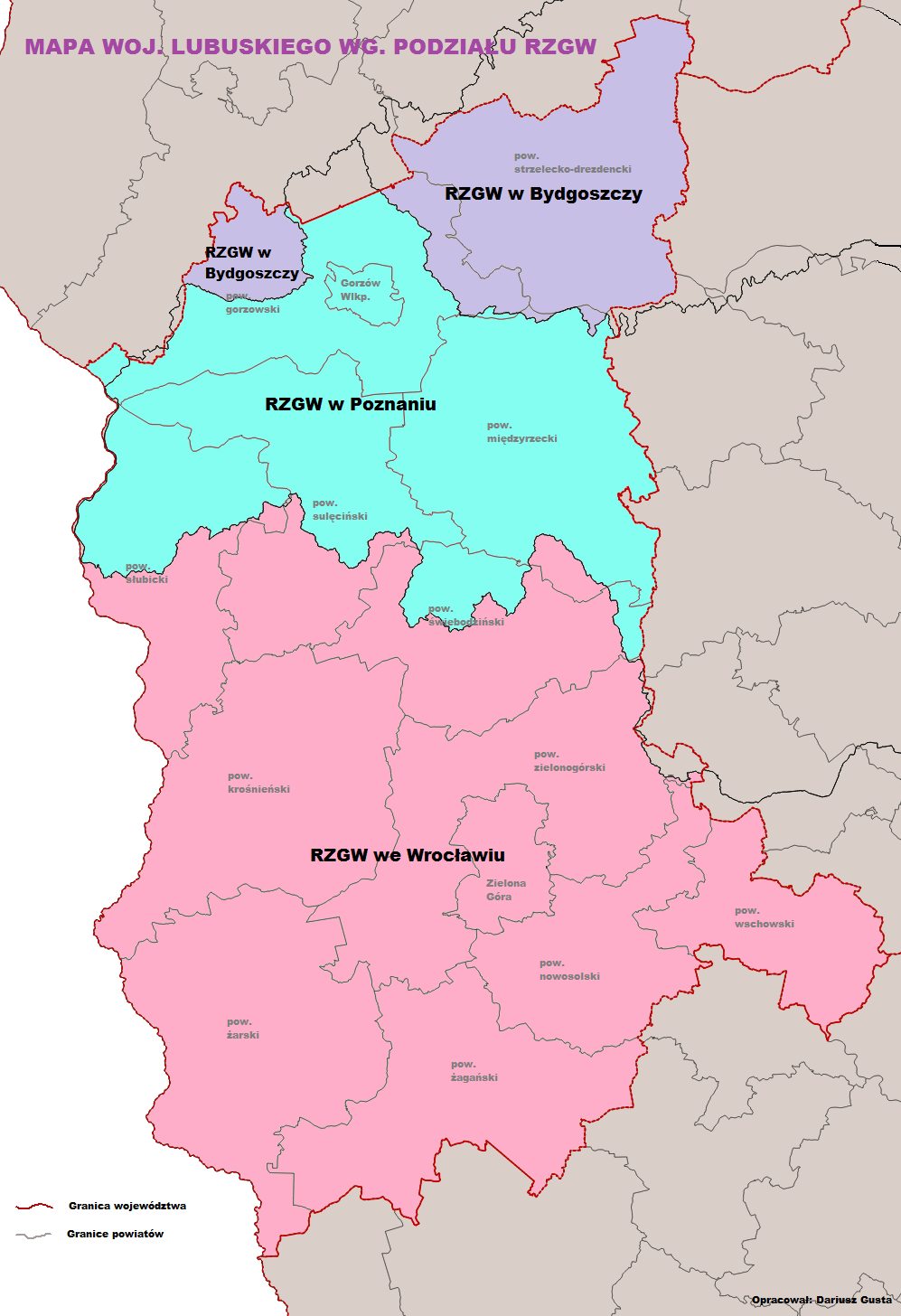 Mapa woj. lubuskiego wg. podziału RZGW – Lubuskie Forum Wodociągowe